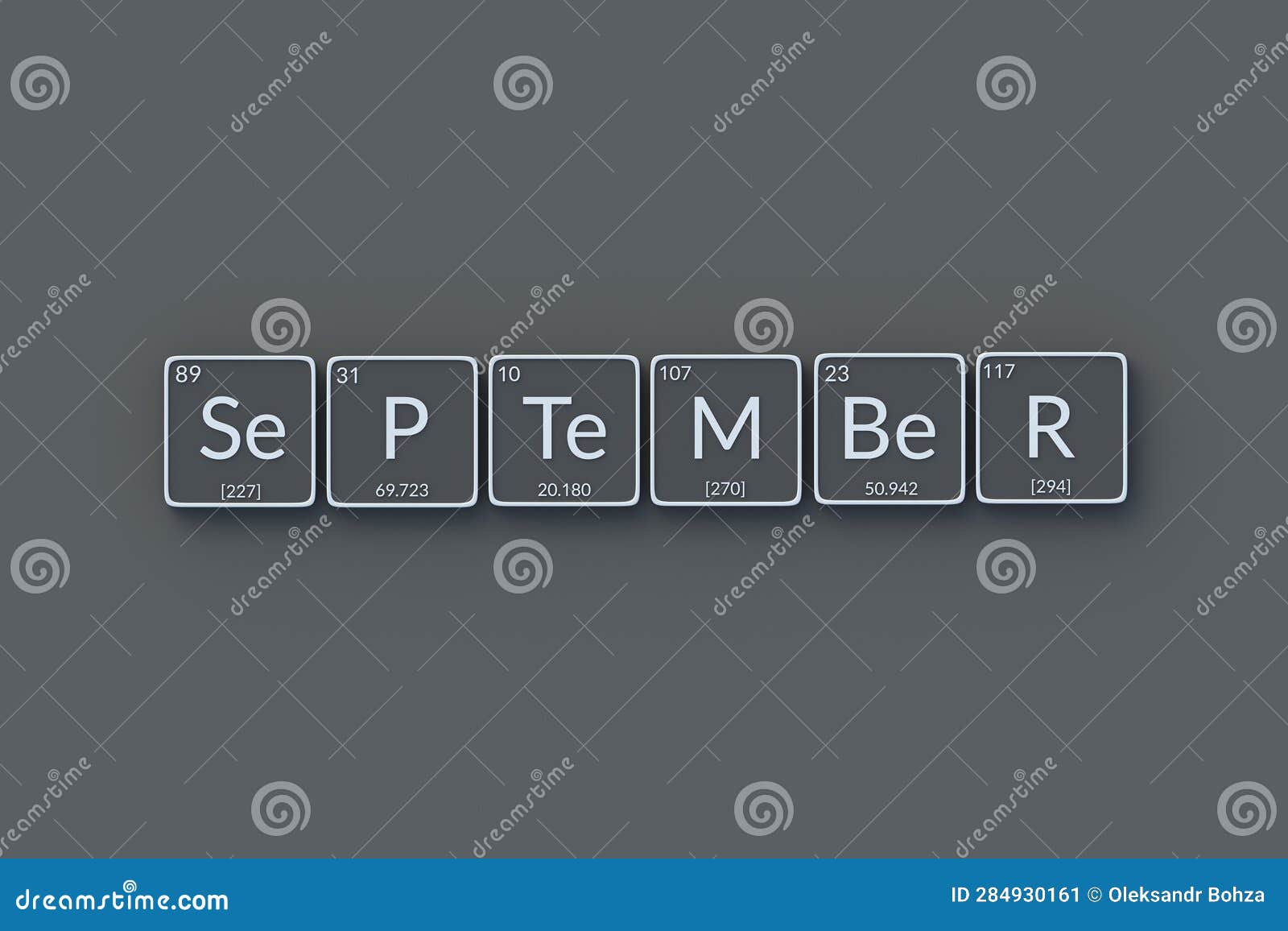 Word September in Periodic Table of Elements Style on Metallic Buttons ...