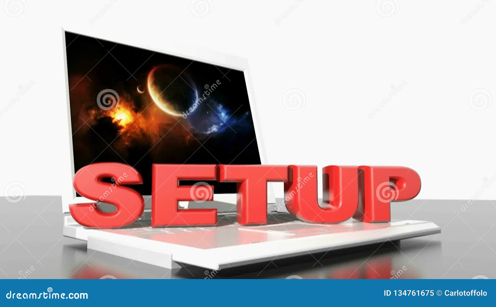 SETUP 3D Red Write Grows Nad Shrinks on a White Laptop Computer - 3D ...