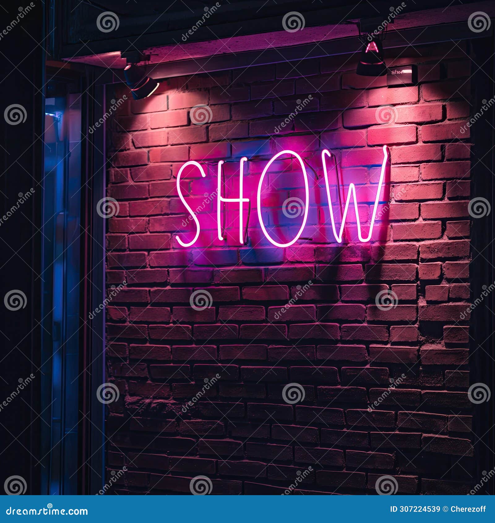 The Word SHOW on a Brick Wall with Neon Lighting Stock Illustration ...