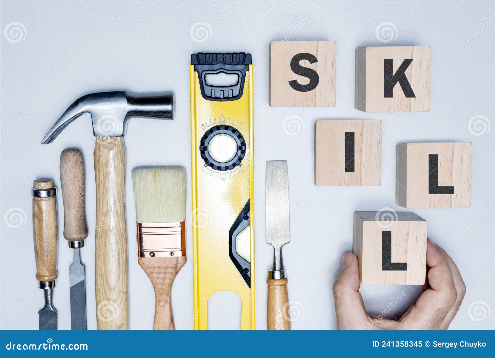 . Word SKILL on Wooden Cubes and Construction Tools. Stock Image ...