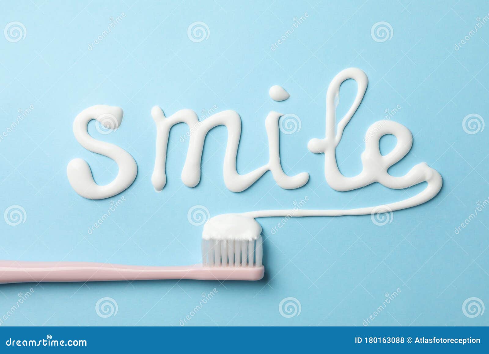 Word Smile Made of Toothpaste on Background, Top View Stock Photo ...