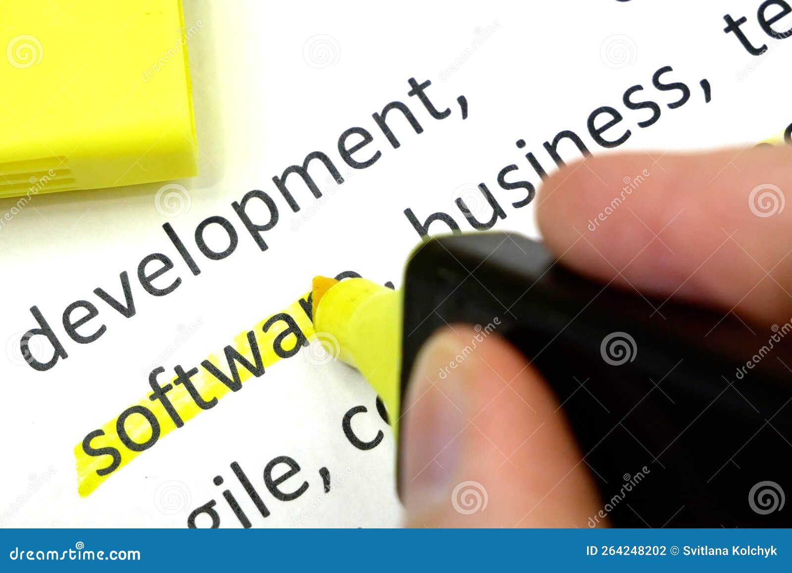 Word Software Underlnines among Other Words Printed on White Paper ...