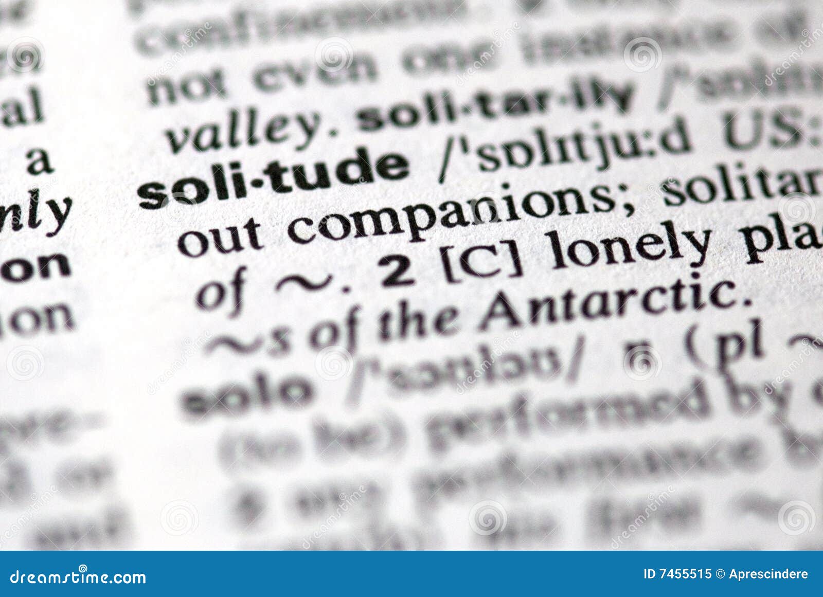 The Word Solitude in a Dictionary Stock Image - Image of book ...
