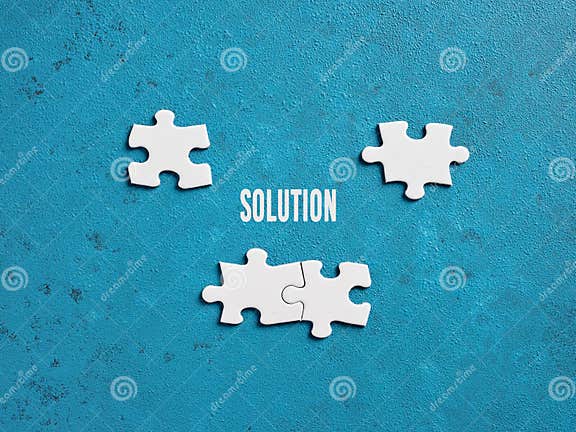 The Word Solution with Puzzle Pieces on Blue Background Stock Image ...