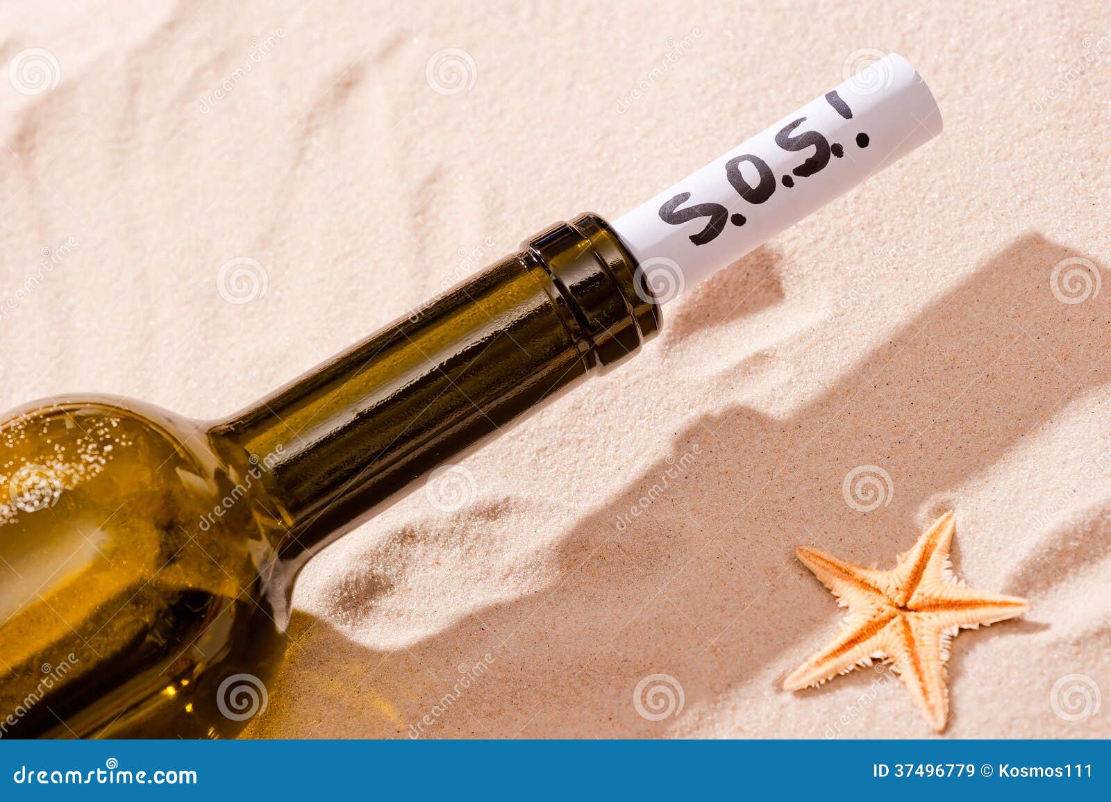 Word SOS is Written in Note in the Bottle Stock Image - Image of danger ...