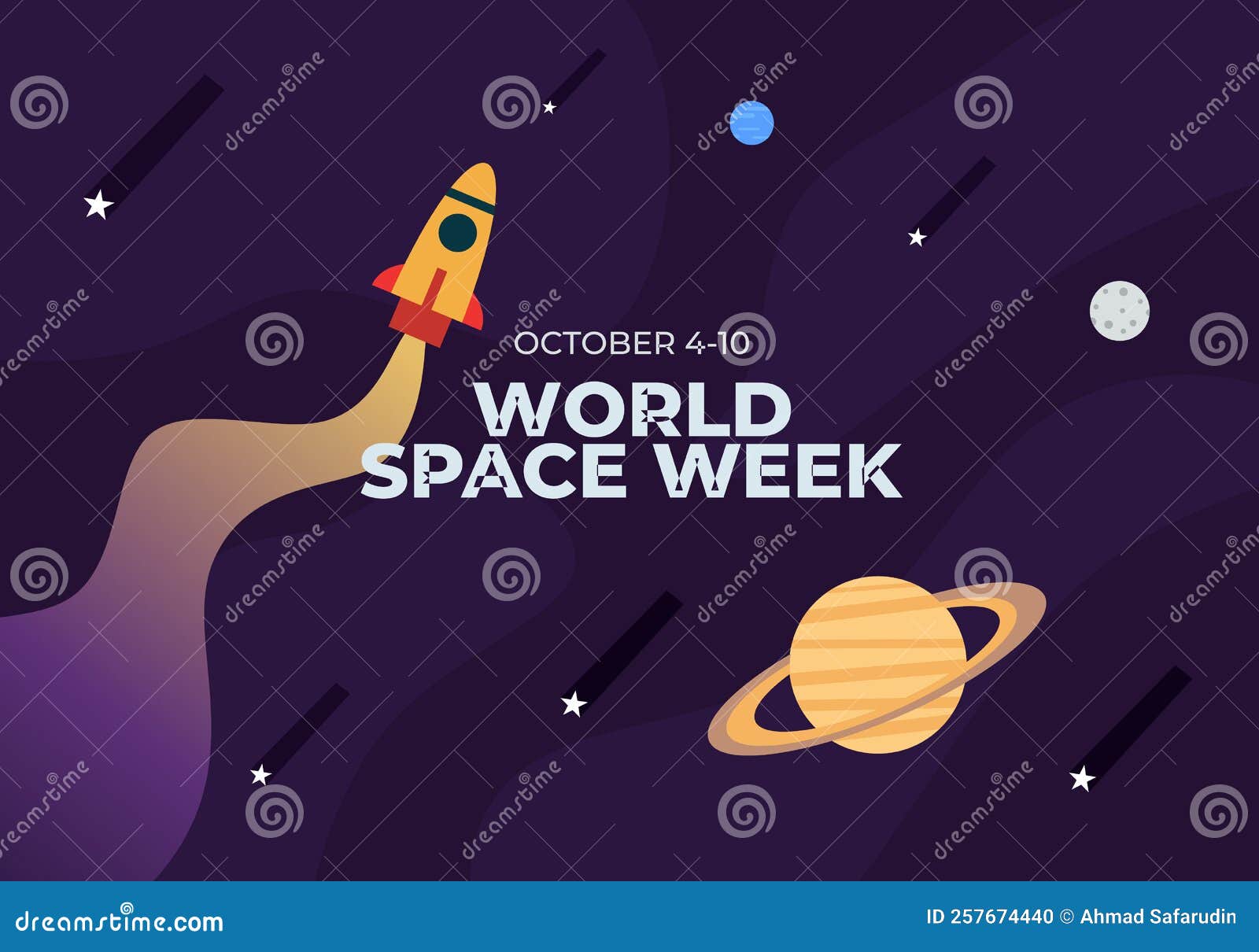 Word Space Week Background with Rocket and Planets Stock Vector ...