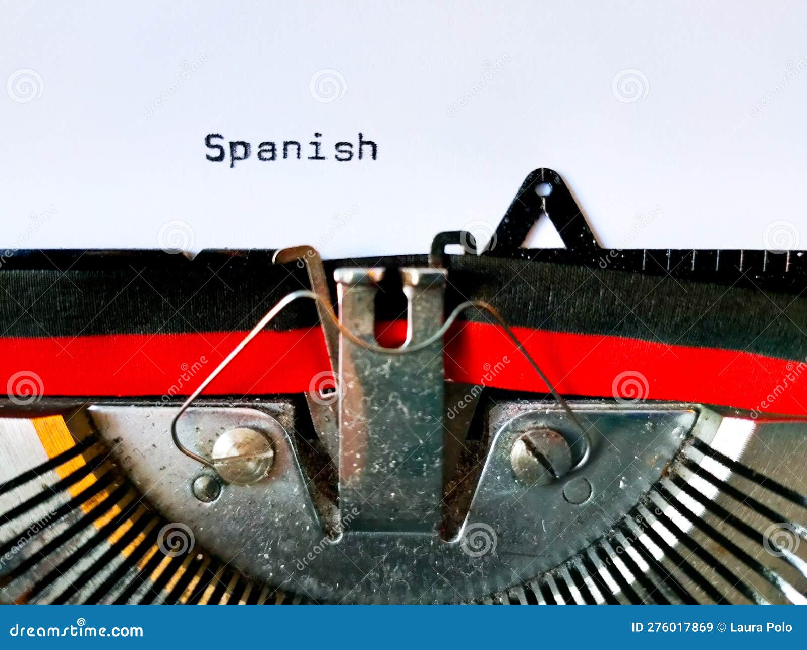 Word Spanish Printed on an Old Typewriter Stock Image - Image of close ...