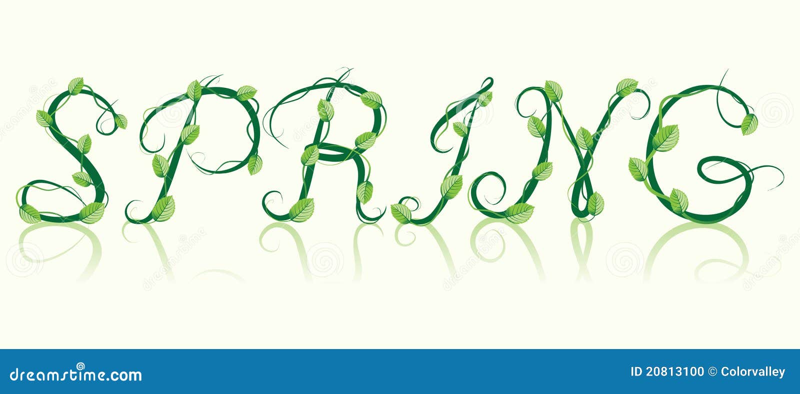 Word Spring. Branch with Green Foliage Stock Vector - Illustration of ...