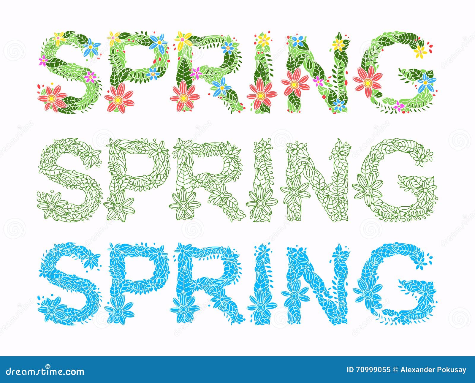 Word Spring in Floral Font Vector Stock Vector - Illustration of word ...