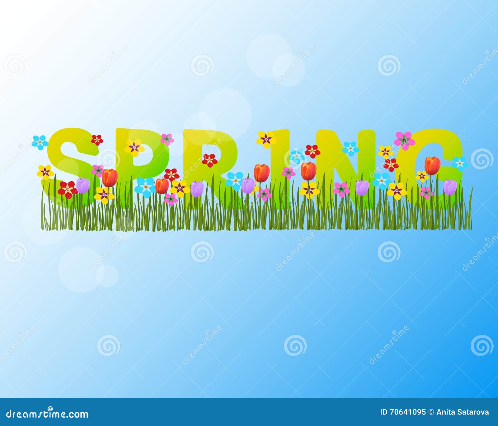 Word Spring with Flowers and Grass Against the Sky Stock Vector ...