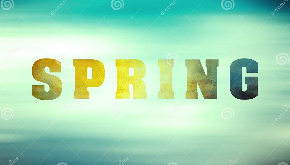 Word Spring on Greenish Background with Textured Letters Stock ...