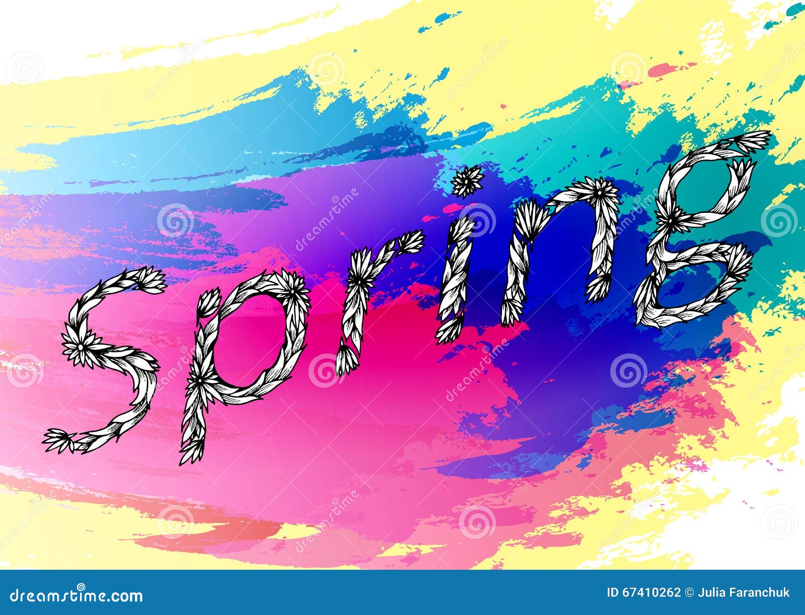 Word - Spring. Hand Lettering. Decorative Flowers Stock Illustration ...