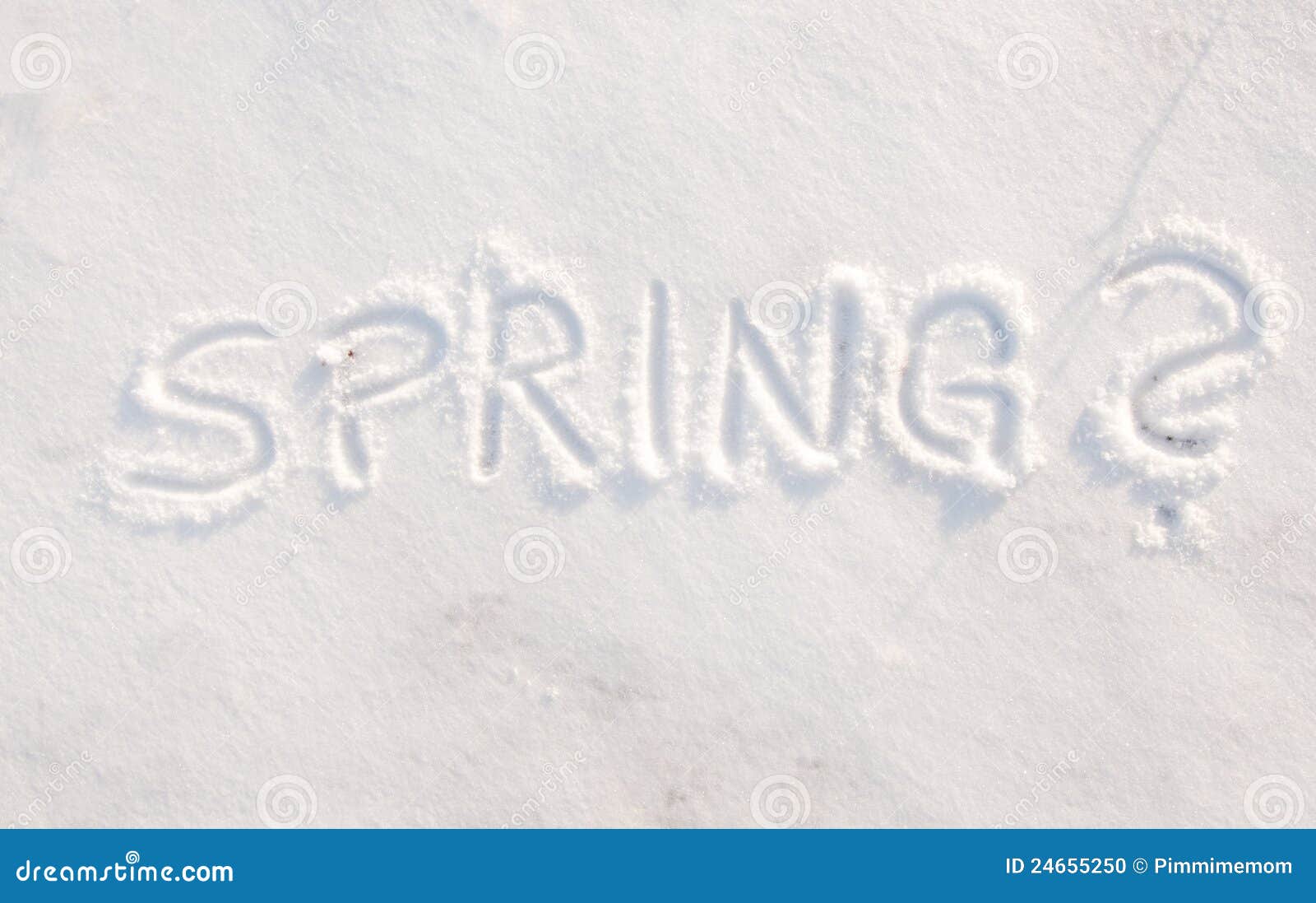 Word Spring? Scribbled in Snow Stock Photo - Image of winter, question ...