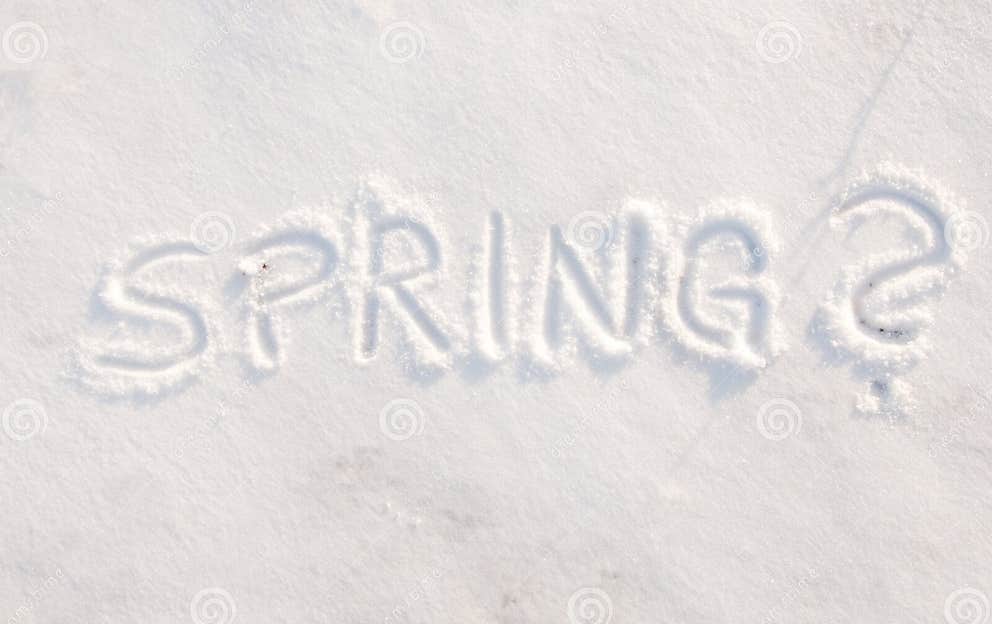 Word Spring? Scribbled in Snow Stock Photo - Image of winter, question ...