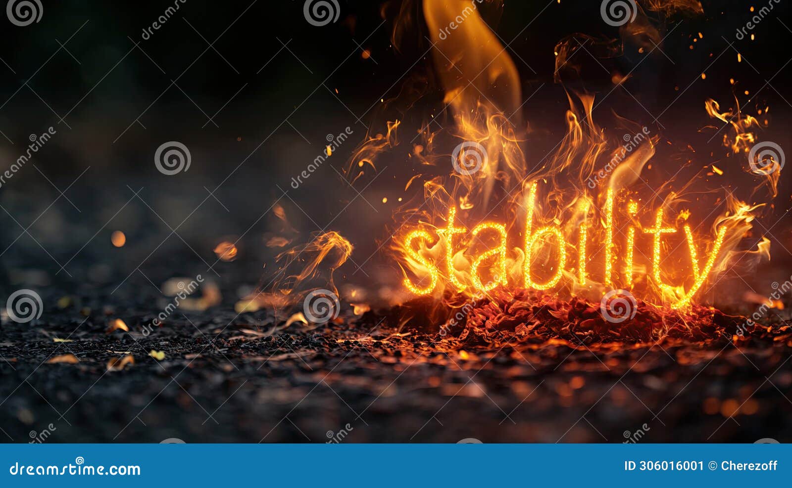 The Word Stability in Fire stock image. Image of change - 306016001