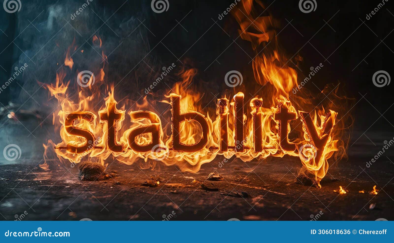 The Word Stability in Fire stock photo. Image of solution - 306018636