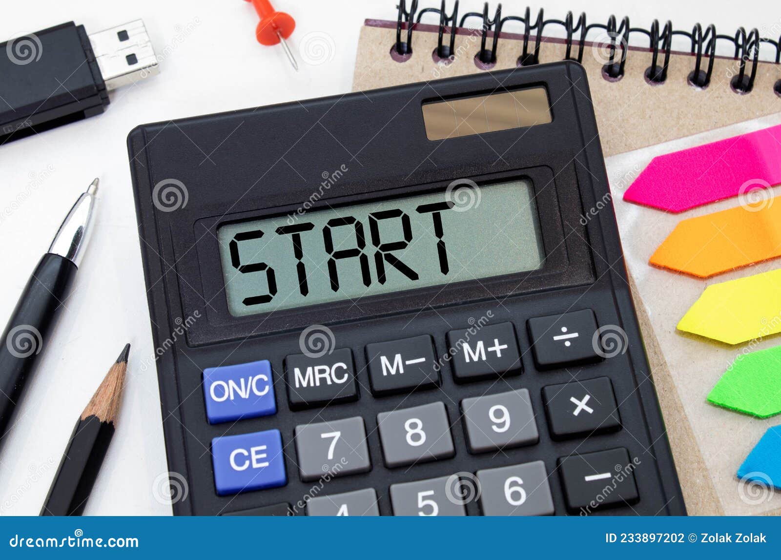 The Word START on the Calculator Screen Stock Photo - Image of word ...