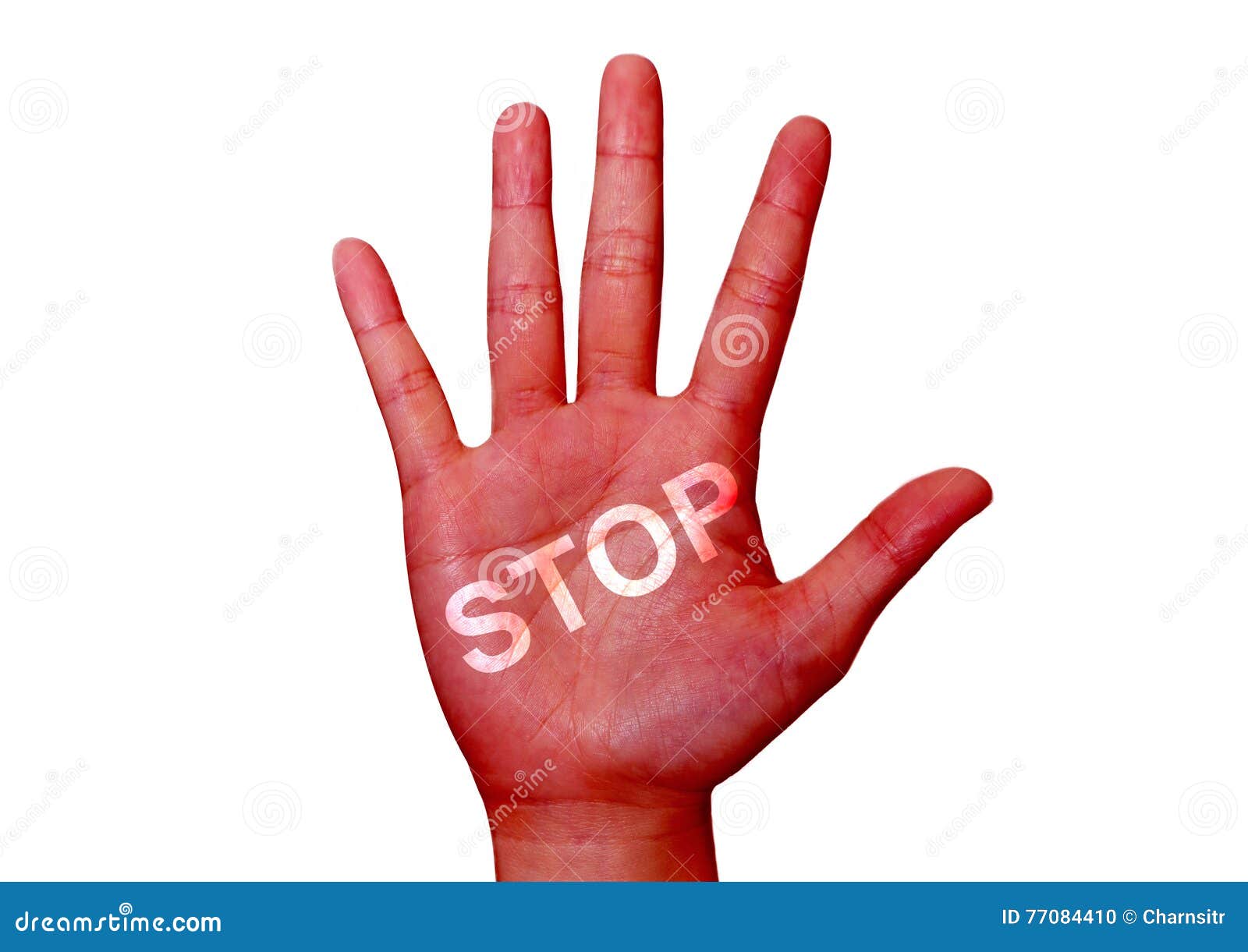 Word Stop Painted on the Red Colored Handisolated Red Colored Ha Stock ...