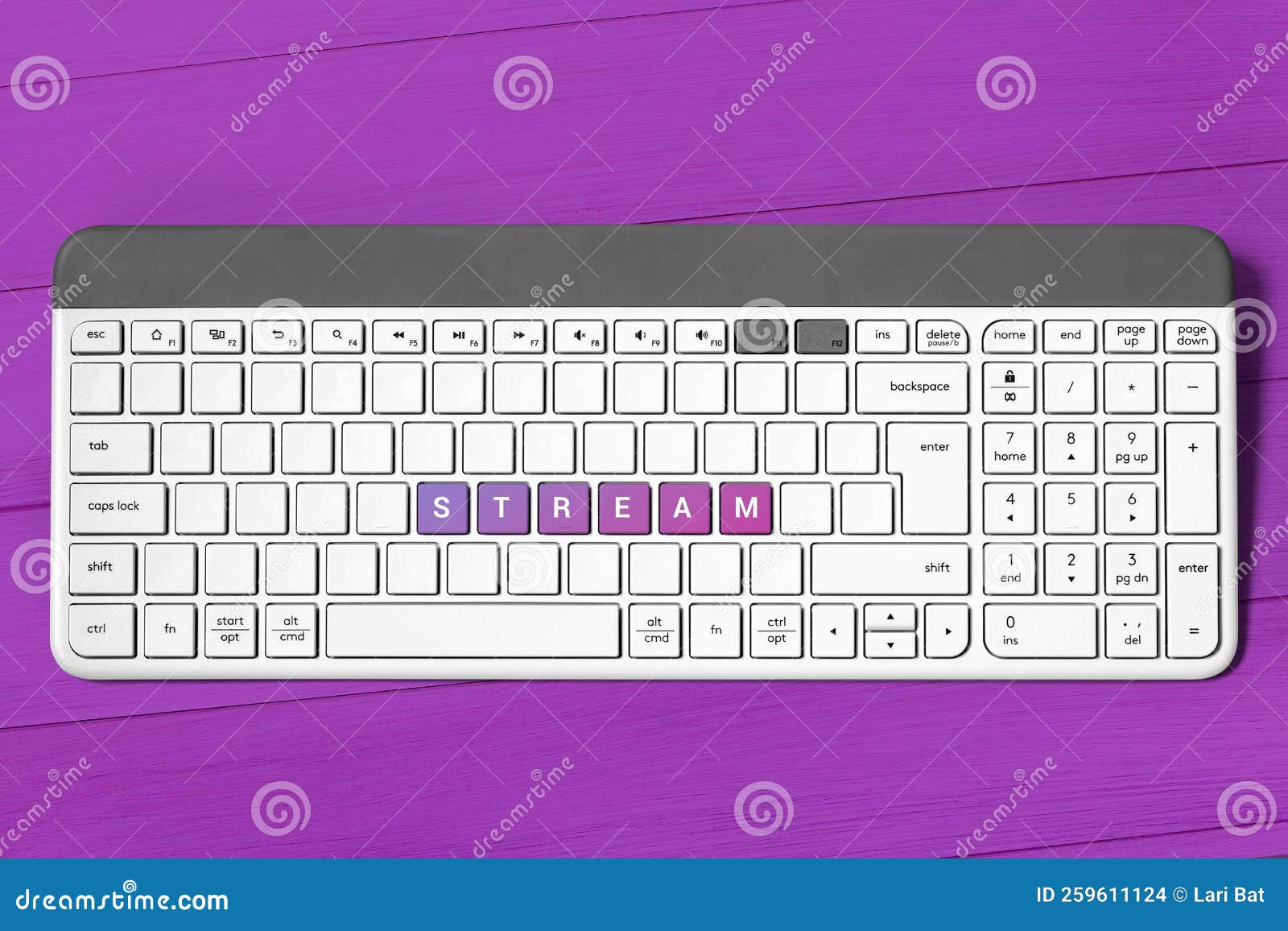 The Word STREAM on a White Computer Keyboard on a Purple Background. E ...