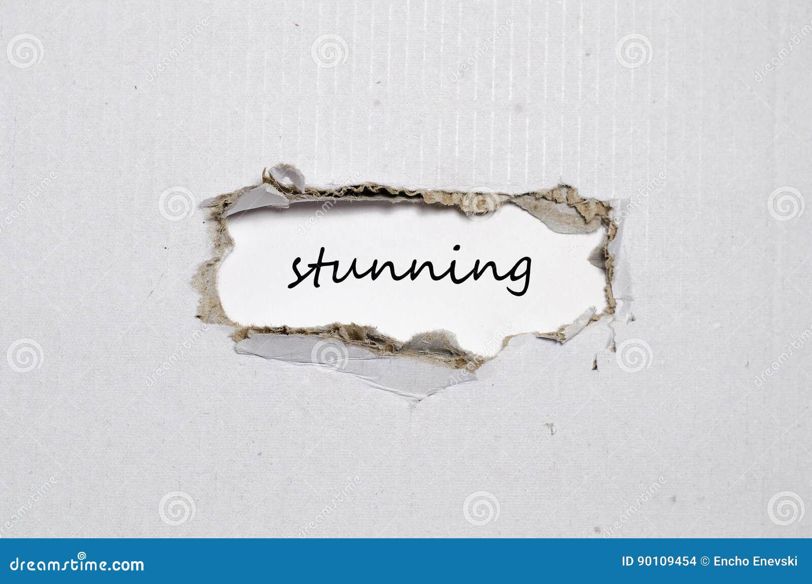 The Word Stunning Appearing Behind Torn Paper Stock Photo - Image of ...