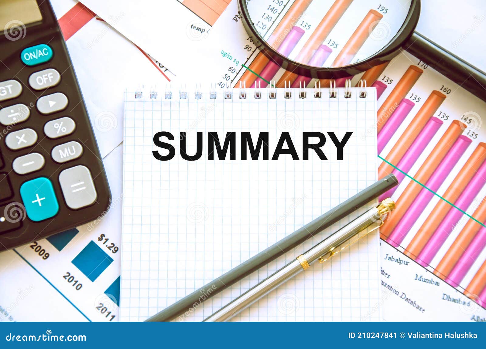 Word Summary on Notebook, Office Desk with Electronic Devices, Computer ...