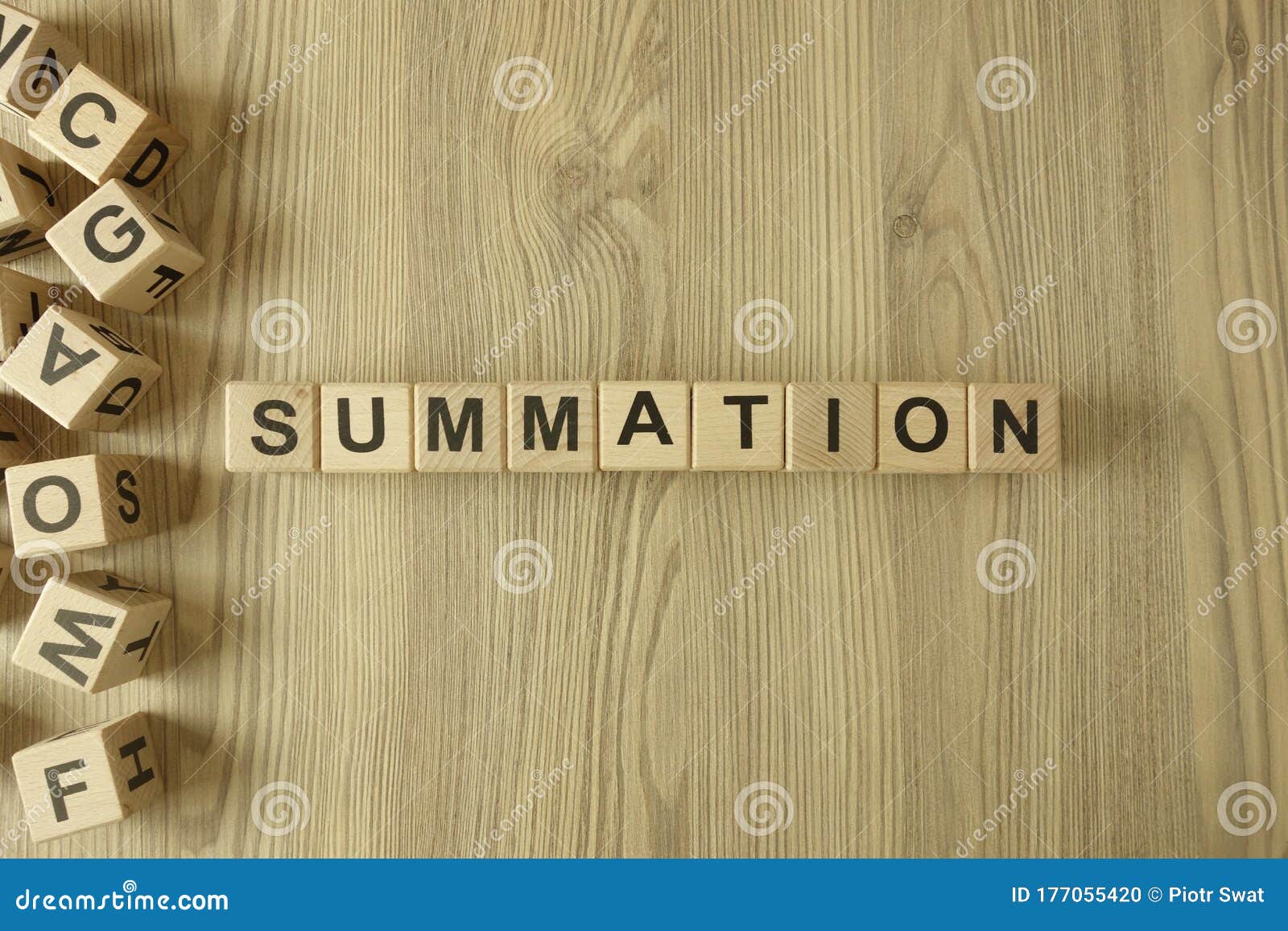 Word Summation from Wooden Blocks Stock Photo - Image of recap ...