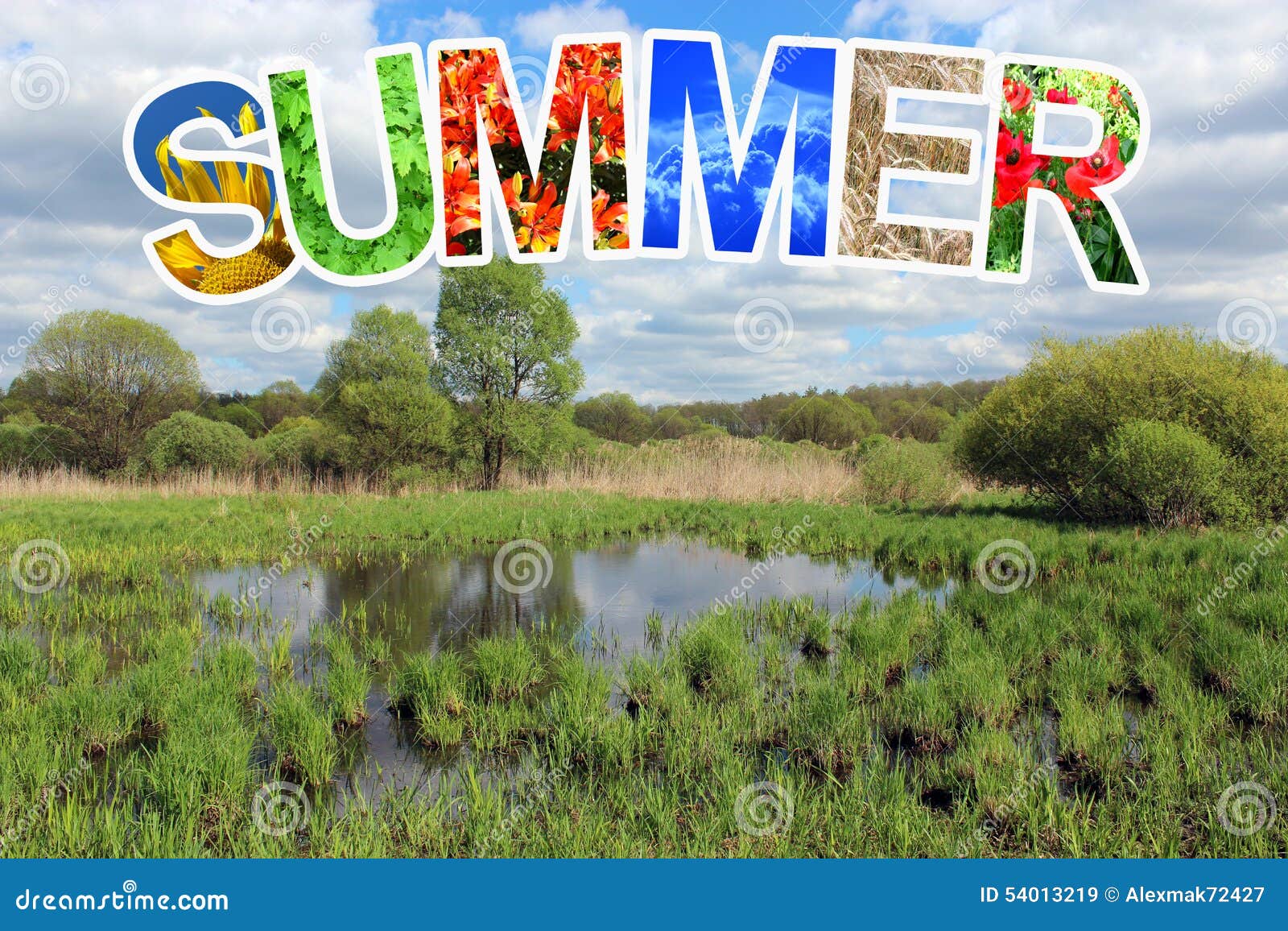 Word Summer by Different Letters and Landscape Stock Image - Image of ...