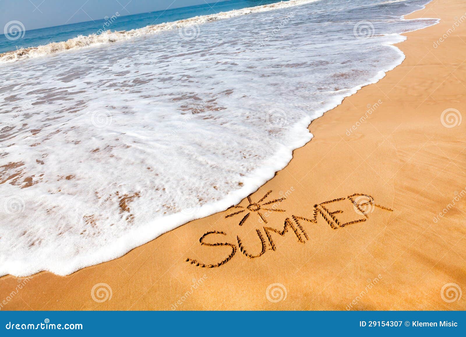 The Word Summer Written in the Sand on a Beach with Drawing of T Stock ...