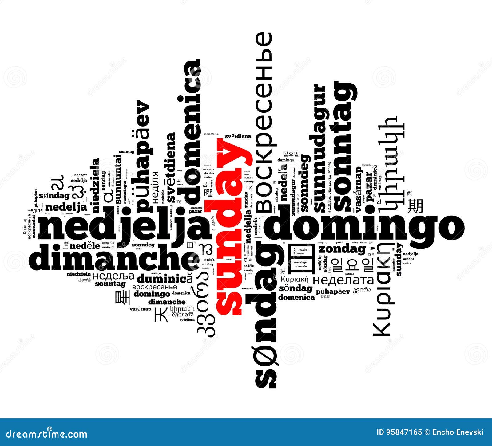 Word Sunday in Different Languages Stock Illustration - Illustration of ...