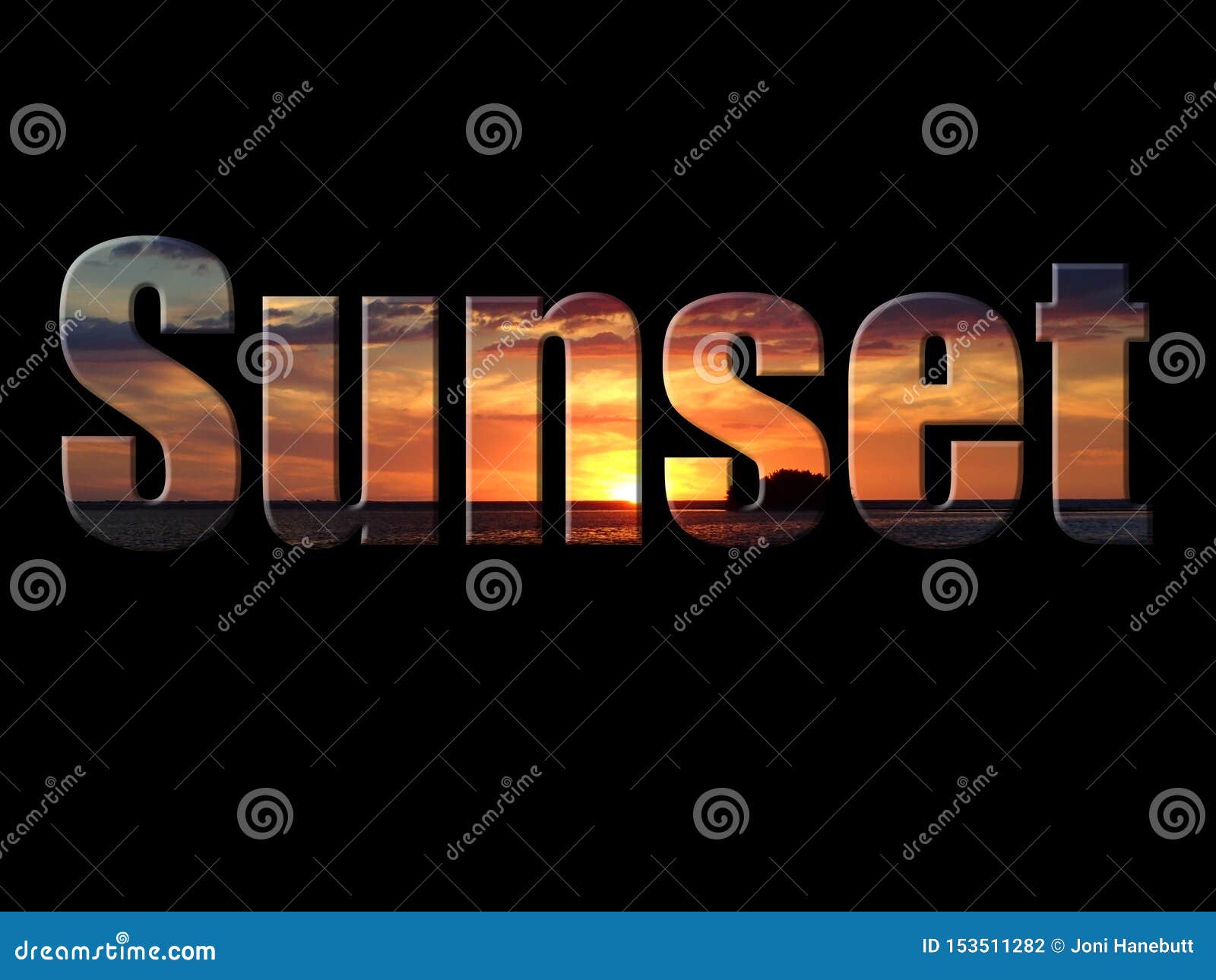 A Photo of a Sunset in the Text Sunset. Stock Photo - Image of nature ...