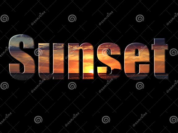 A Photo of a Sunset in the Text Sunset. Stock Photo - Image of nature ...