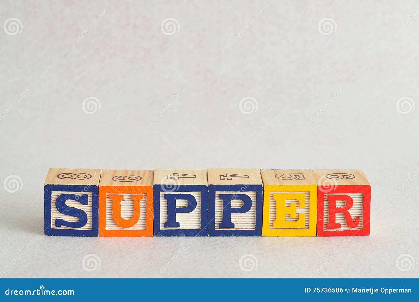 The Word Supper Spelled with Alphabet Blocks Stock Photo - Image of ...