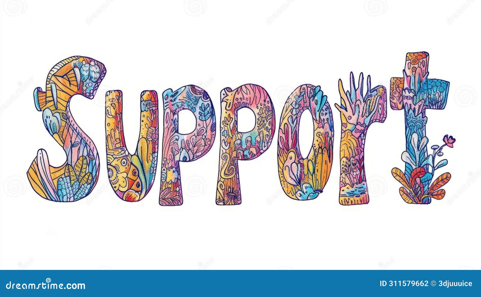 The Word Support Created in Doodle Lettering. Stock Illustration ...