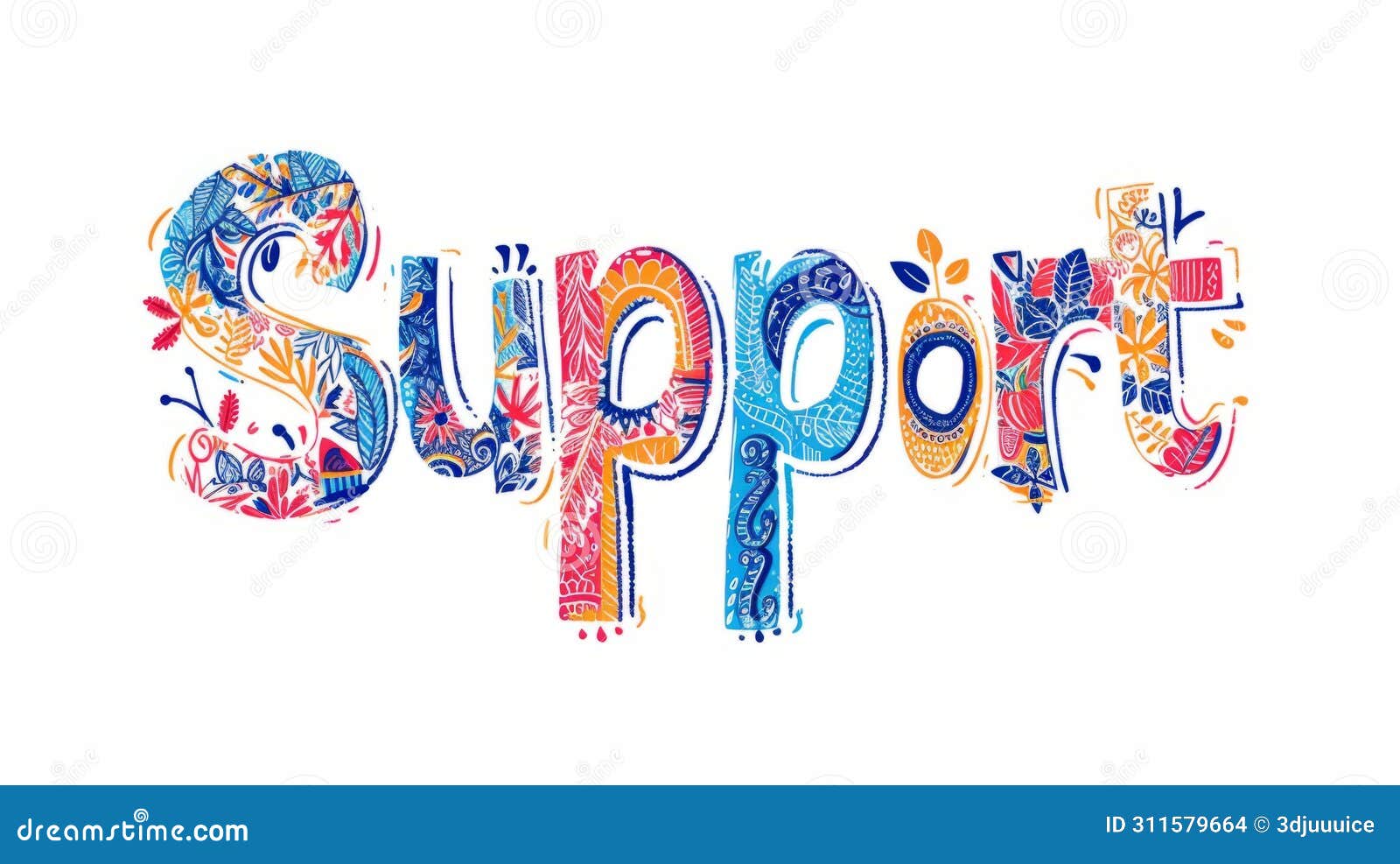 The Word Support Created in Doodle Lettering. Stock Illustration ...