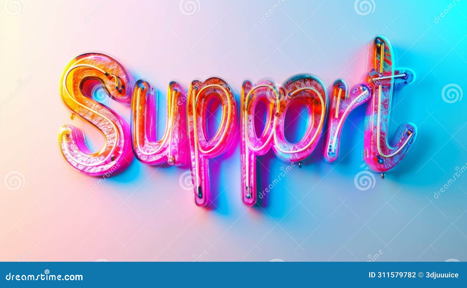 The Word Support Created in Neon Calligraphy. Stock Photo - Image of ...