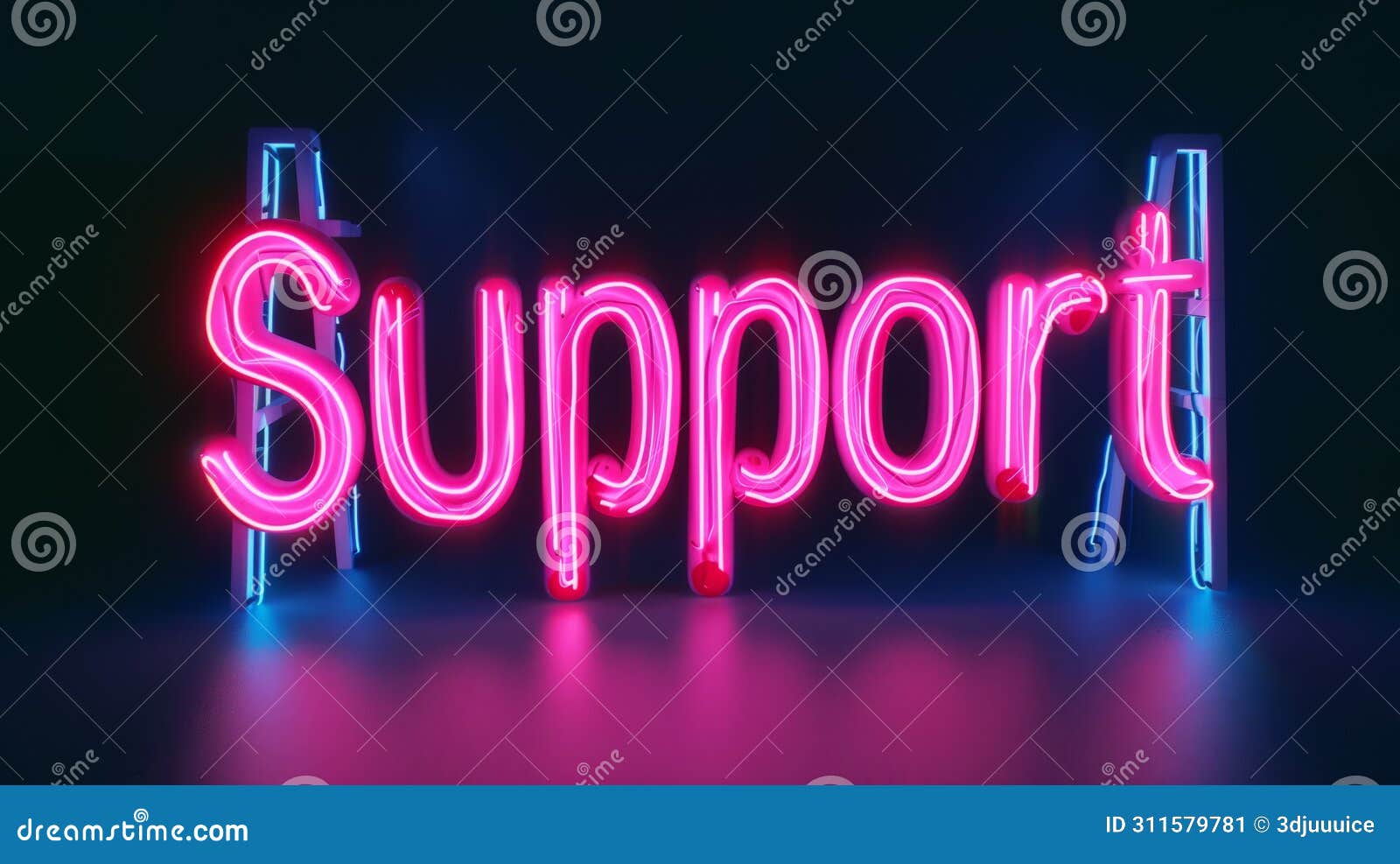 The Word Support Created in Neon Lettering. Stock Illustration ...