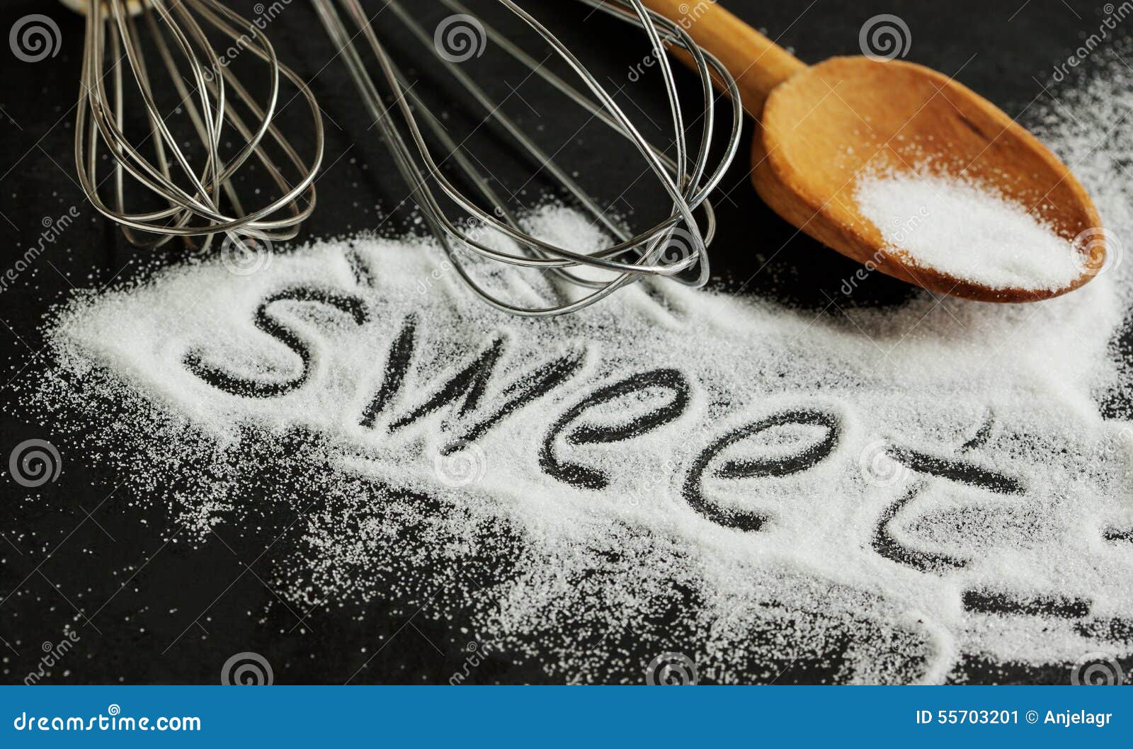 Word Sweet Written in Sugar on a Black Background. Stock Image - Image ...