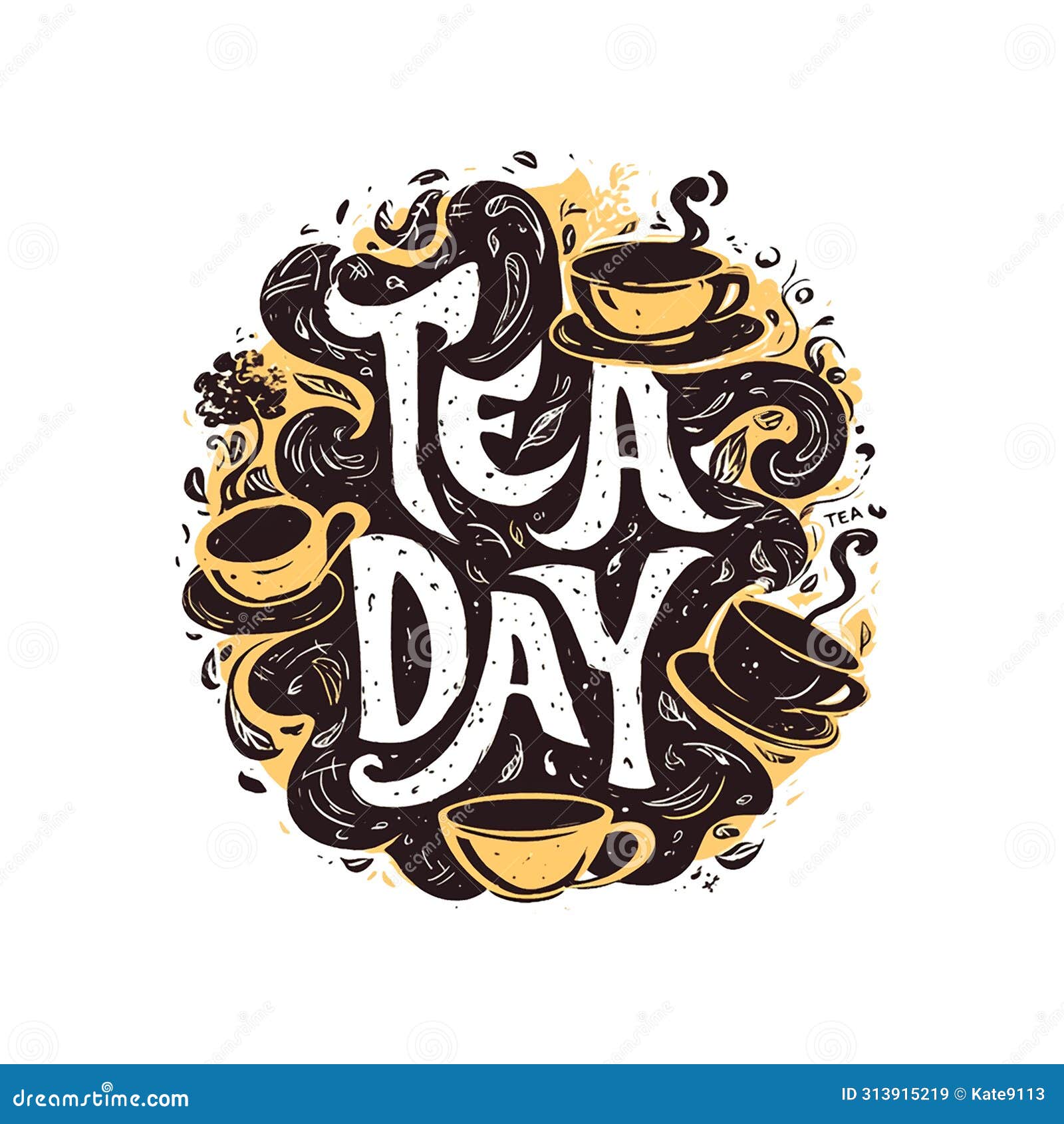 The Word "tea Day" is Written in a Cursive Style Cup of Tea on it is ...