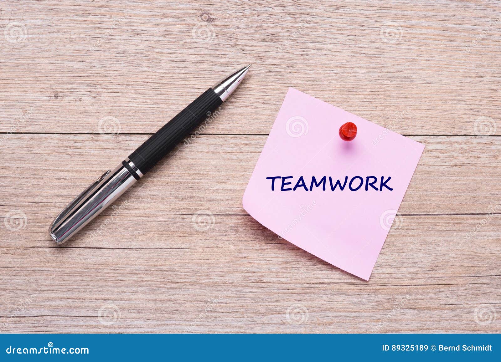 Word Teamwork on Pink Sticky Note with Red Pin Stock Image - Image of ...