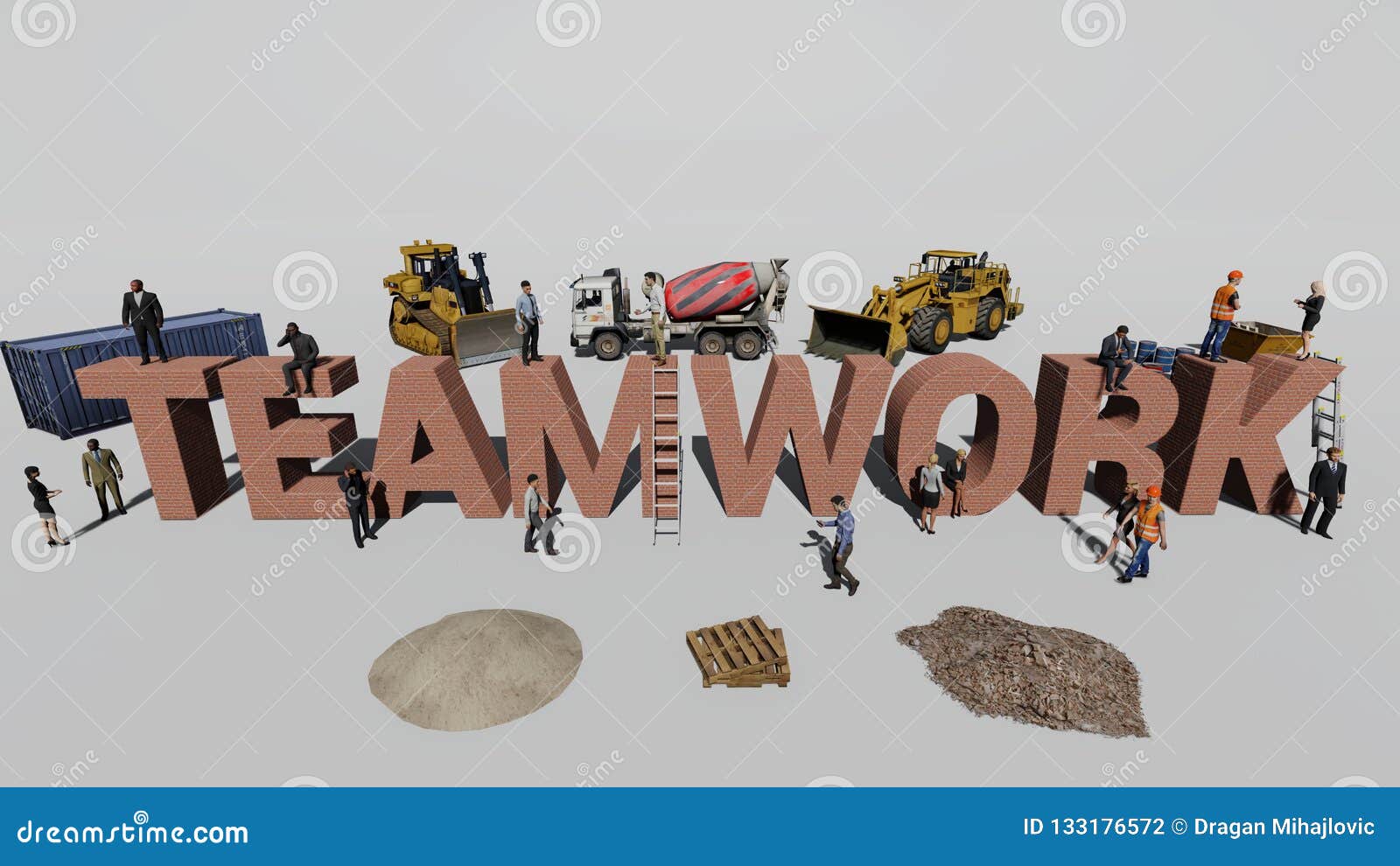 Word Teamwork and the Workers Who Work on it Stock Illustration ...