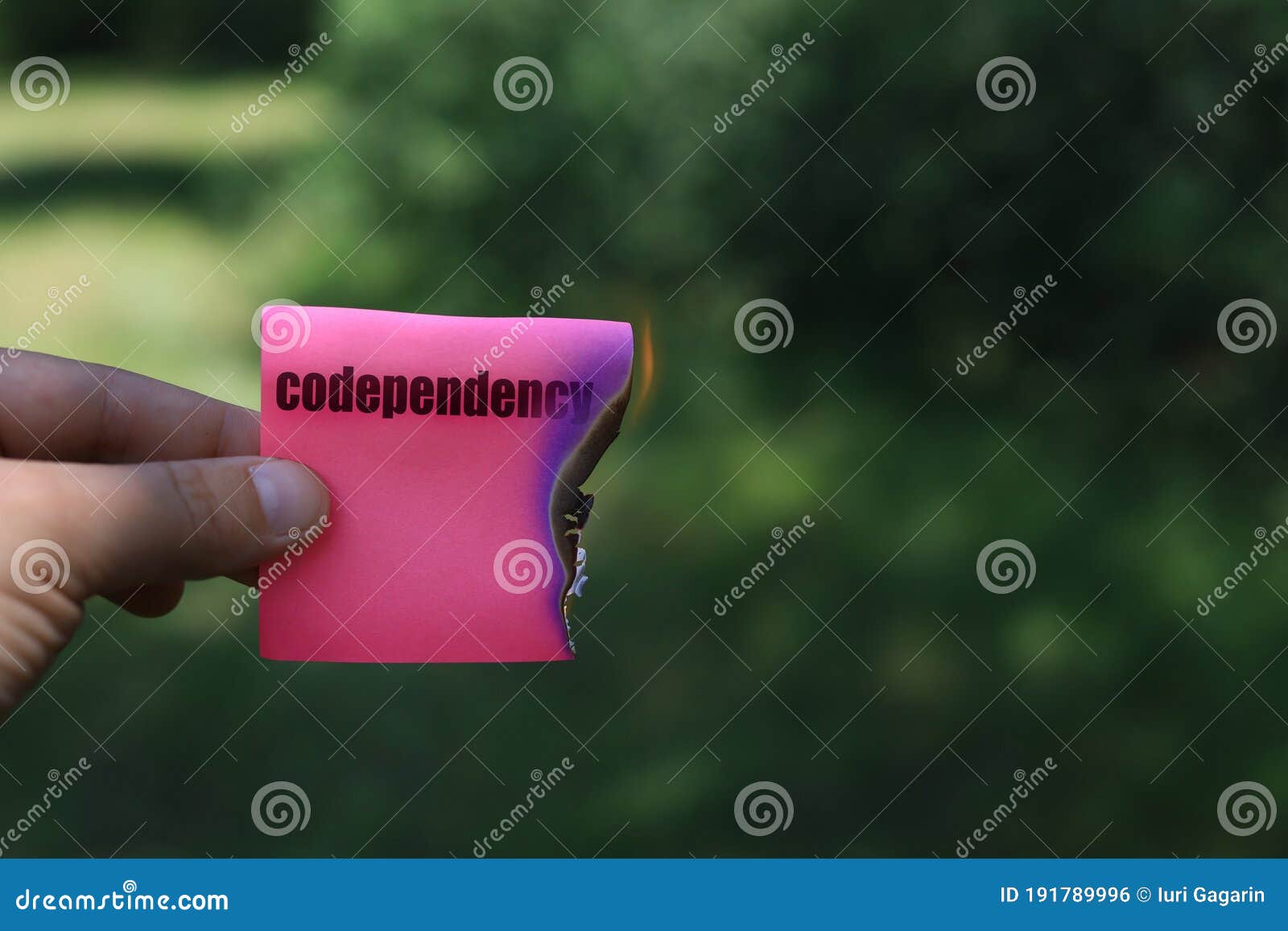 Word or Text Codependency. Burning Sticker in Hand Stock Photo - Image ...