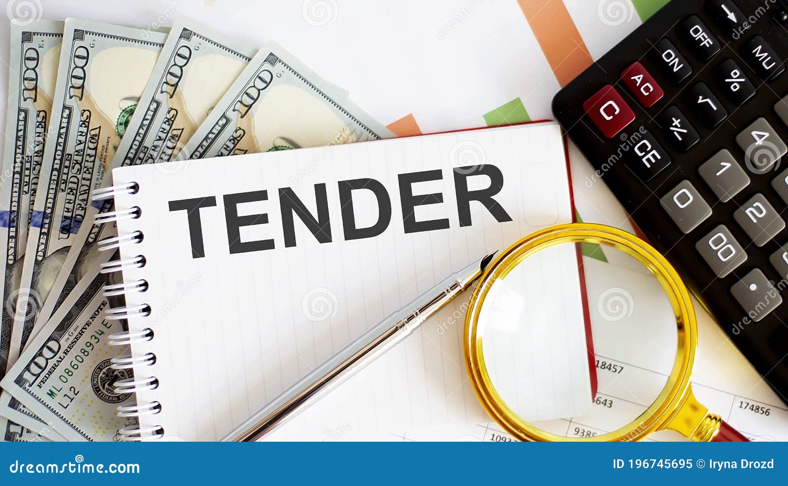 Word Writing Text TENDER . Business Concept with Chart, Dollars and ...