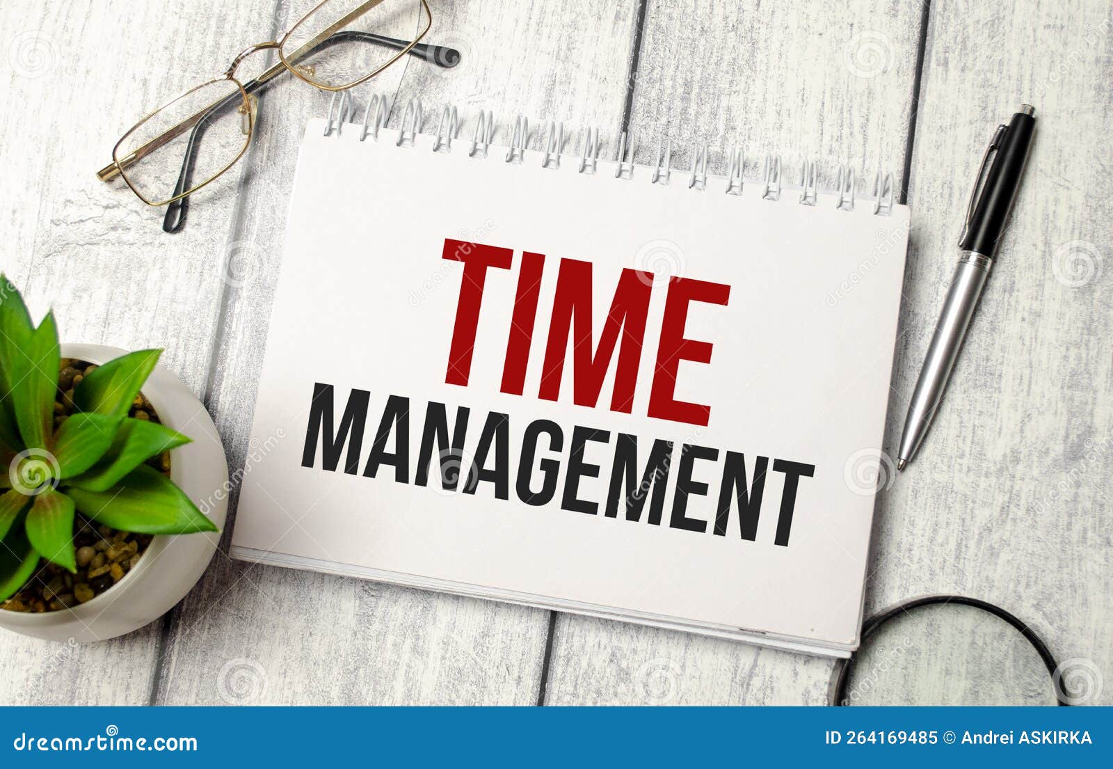 Word Time Management on White Notepad and Pen Stock Image - Image of ...