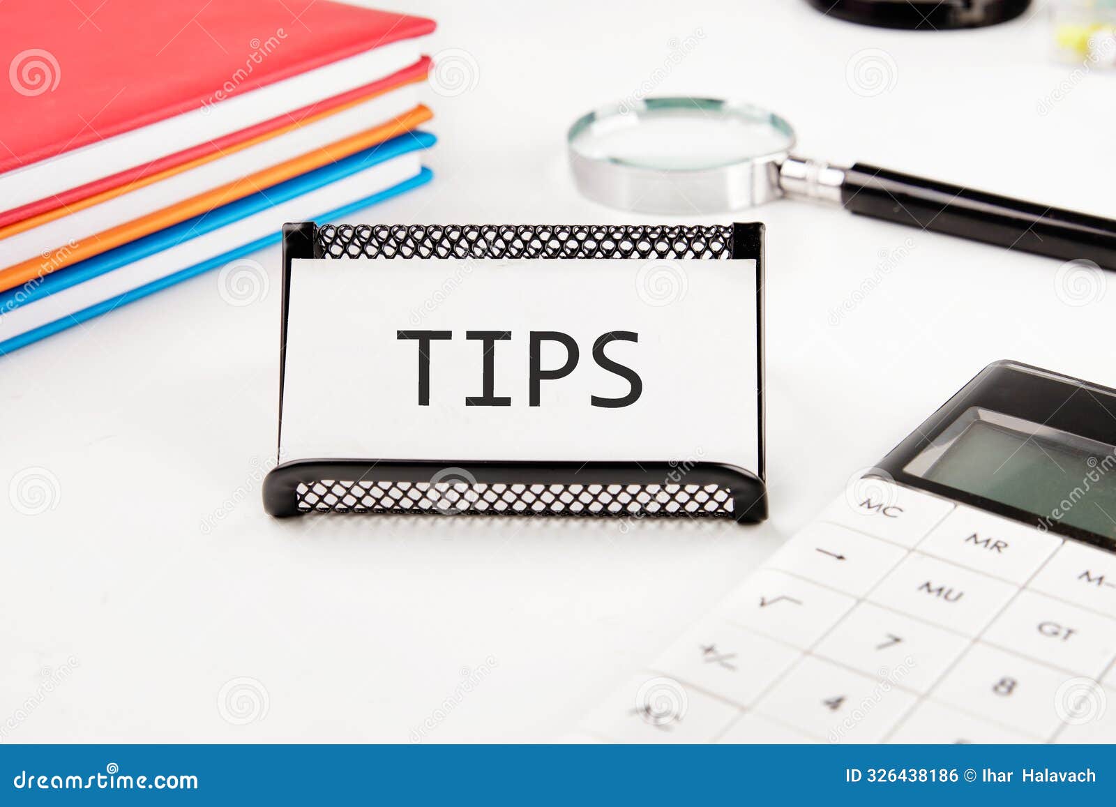 The Word TIPS on a Business Card in a Stand on a White Background Stock ...