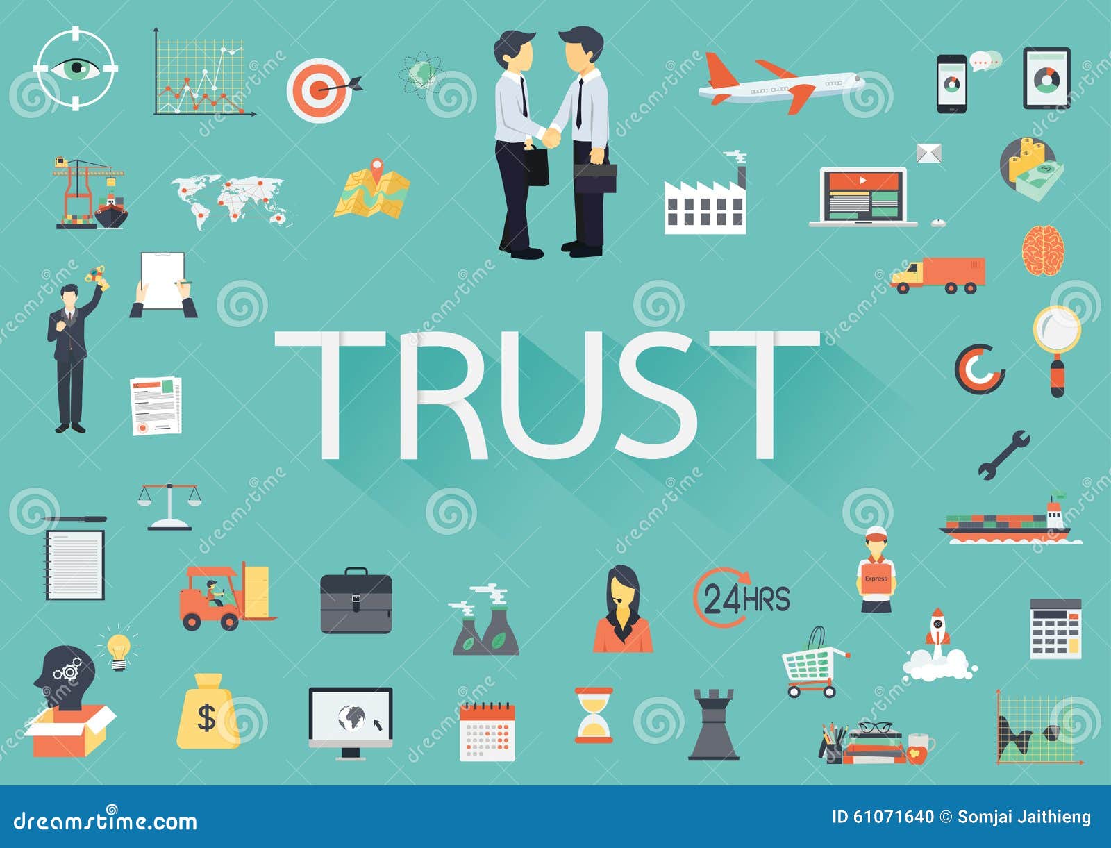 The Word TRUST with Long Shadow Surrounding by Concerning Flat Icons ...