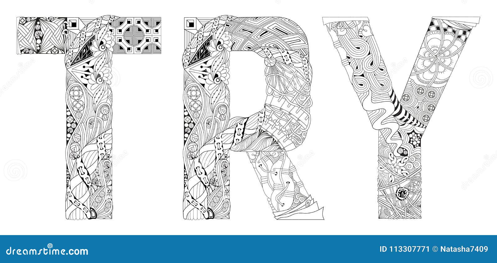 Word Try For Coloring Vector Decorative Zentangle Object Stock Vector