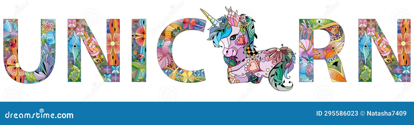 Word UNICORN. Vector Decorative Zentangle Object. Hand-painted Art ...
