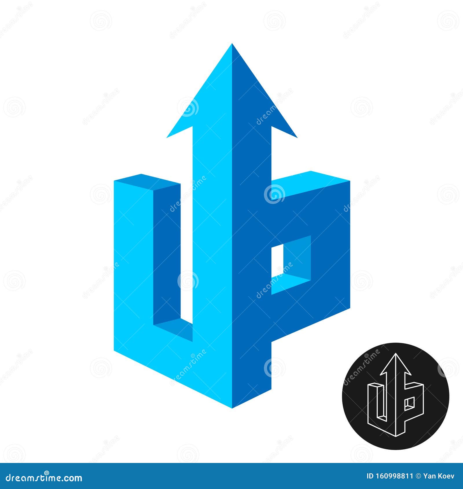 Word UP Logo with Arrow Pointer. 3D Perspective Symbol of Growth Stock ...