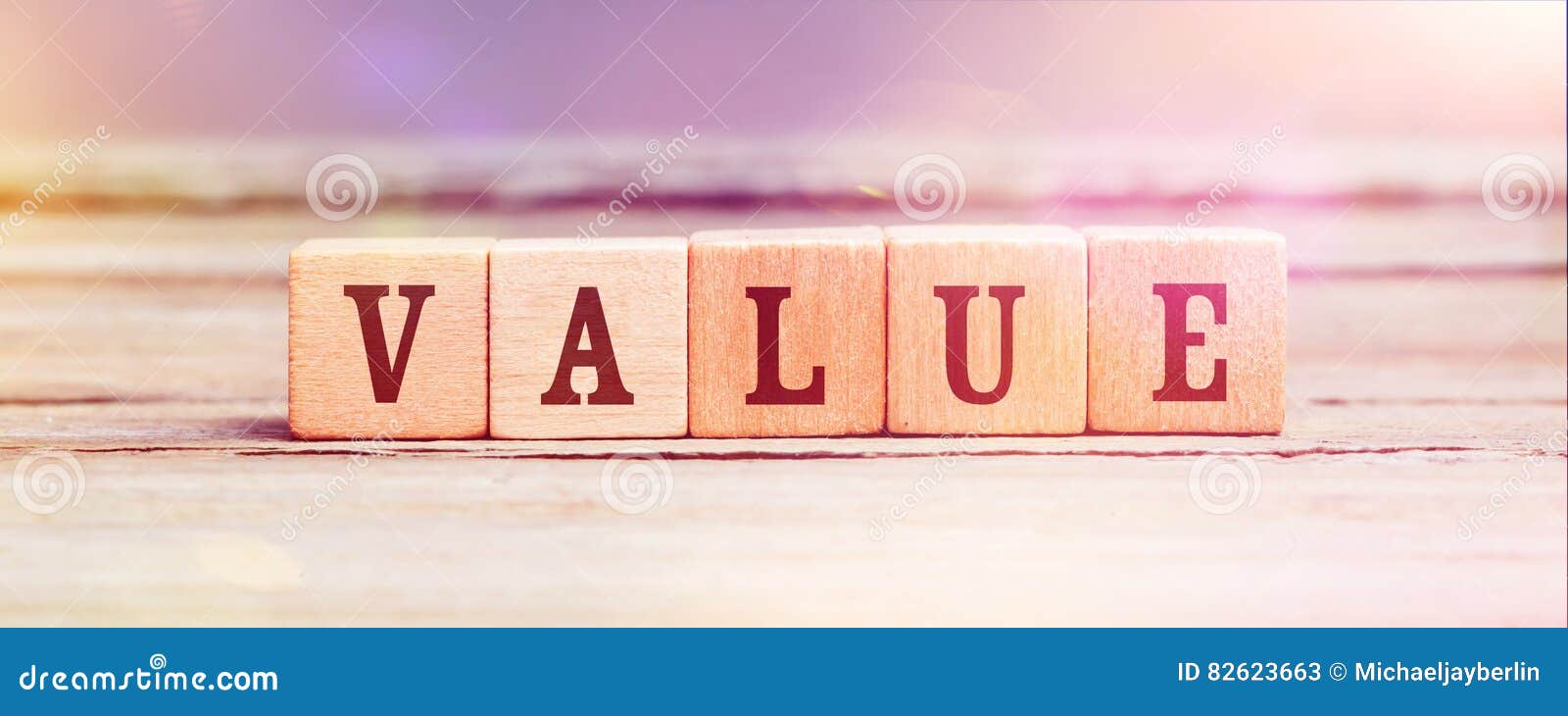Word Value with Wood Cubes on Table Stock Image - Image of lettering ...