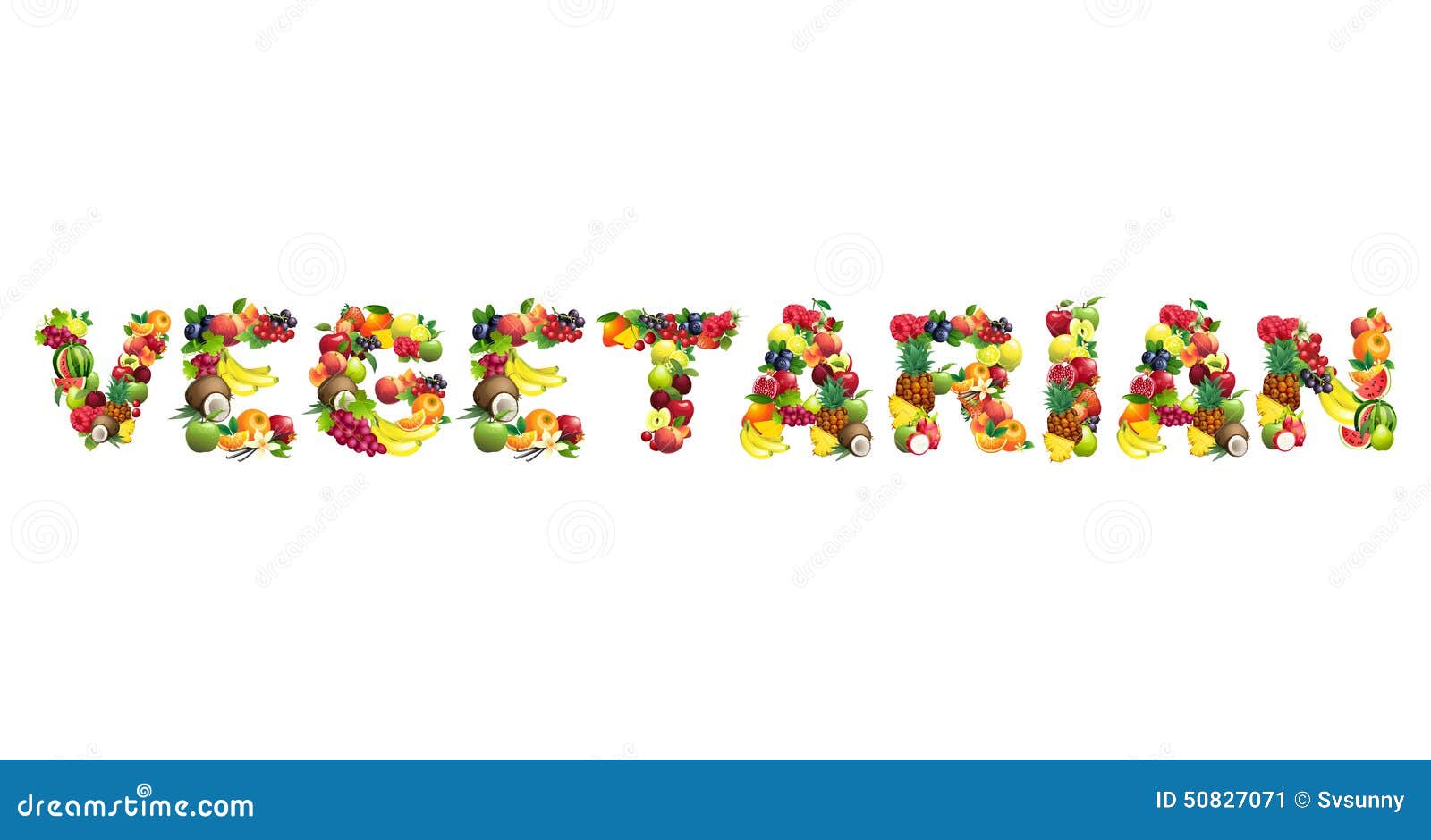 Word VEGETARIAN Composed of Different Fruits with Stock Vector ...